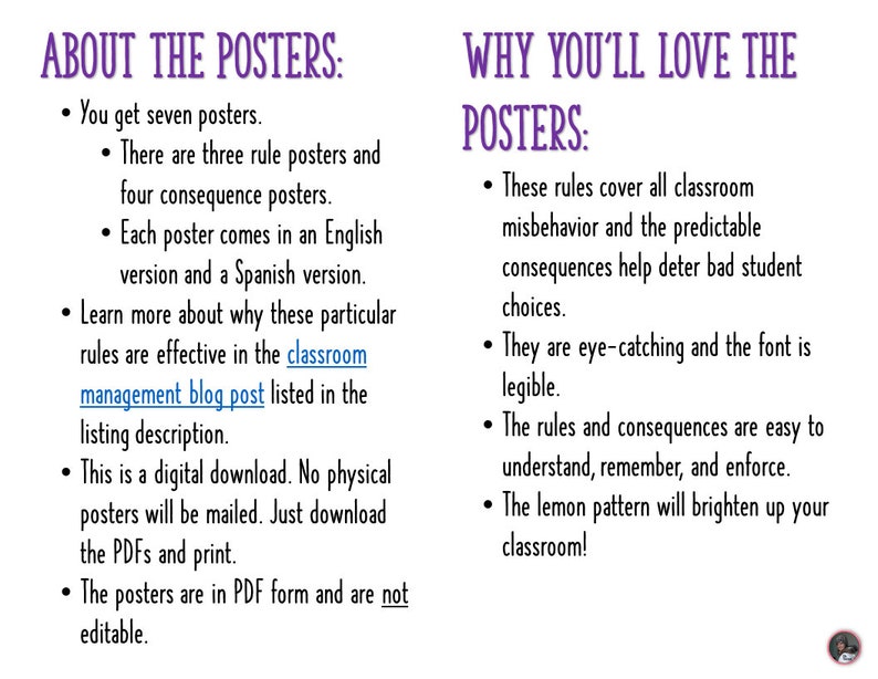 Classroom Management Class Rules & Consequences Posters: Lemon Theme - Etsy