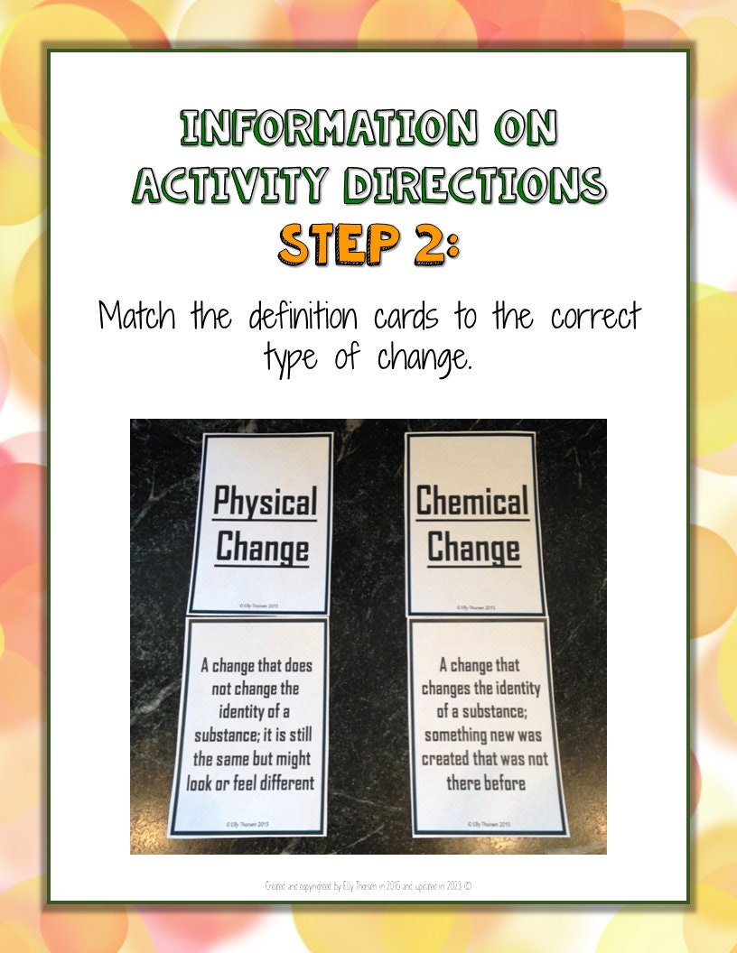 Physical and Chemical Changes Card Sorting Activity - Etsy