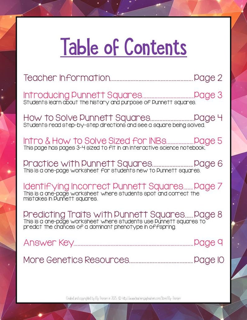 Introduction to Punnett Squares: Middle School Genetics Handouts and ...