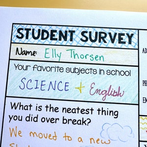 Beginning of the Year Student Interest Survey in English and Spanish ...