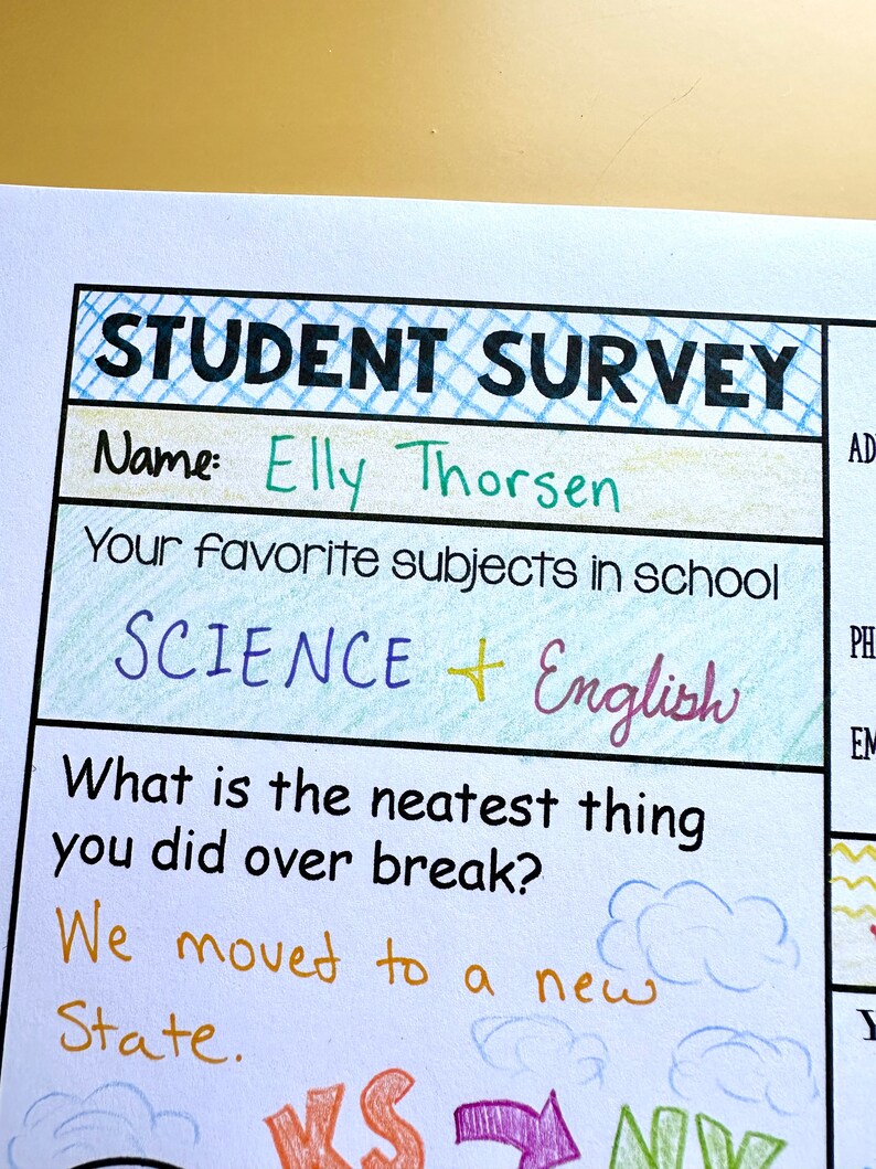 Beginning of the Year Student Interest Survey in English and Spanish ...