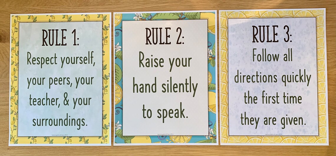 Classroom Management Class Rules & Consequences Posters: Lemon Theme - Etsy
