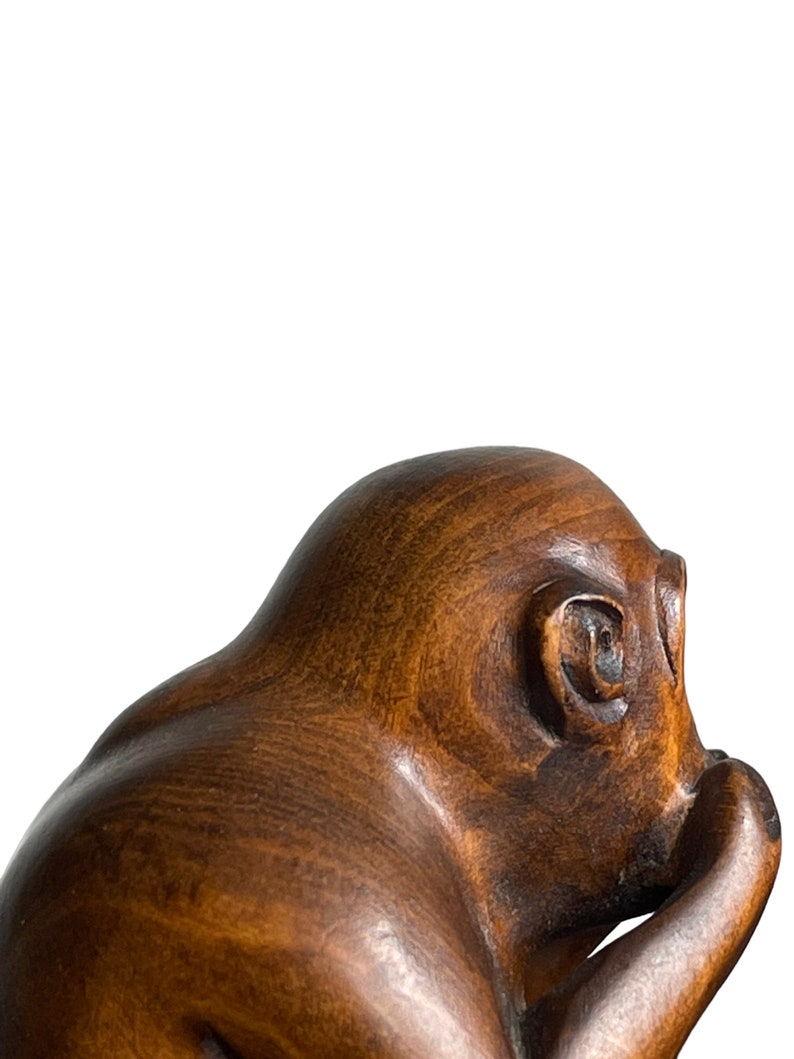 Vintage Japanese Netsuke Monkey, Hand-carved 20th Century Boxwood ...