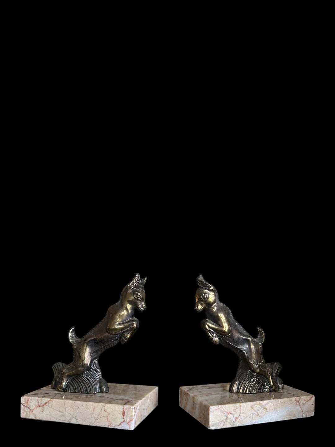 Art Deco Mantelpiece Ornaments of Springboks on Marble Base, Collectors ...