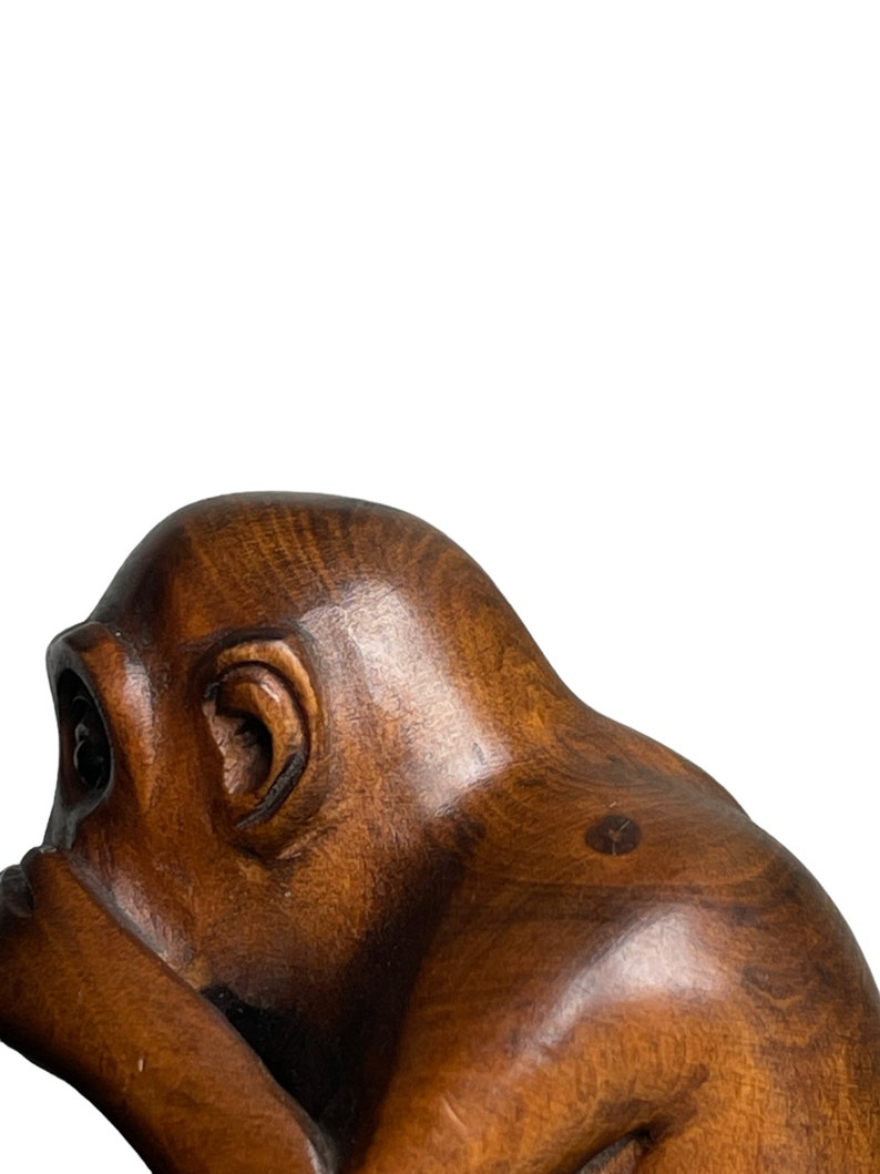Vintage Japanese Netsuke Monkey, Hand-carved 20th Century Boxwood ...