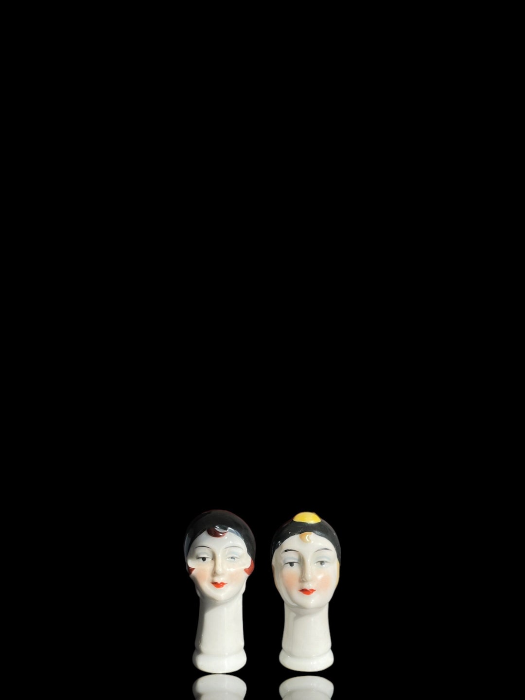 German Porcelain Pierrot and Pierette Half Dolls, Brush Toppers in the ...