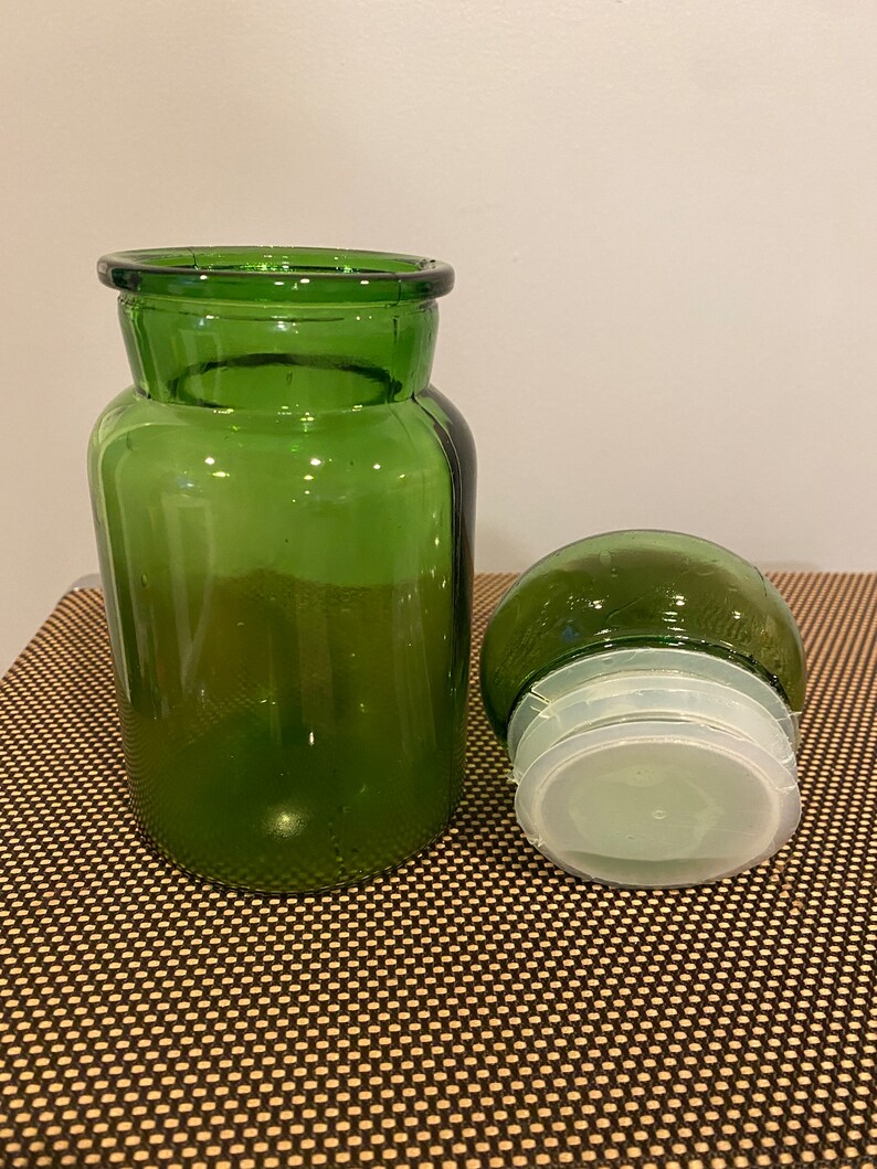 Vintage Apothecary Emerald Green Glass Bubble Lid Jar, Made in Belgium ...