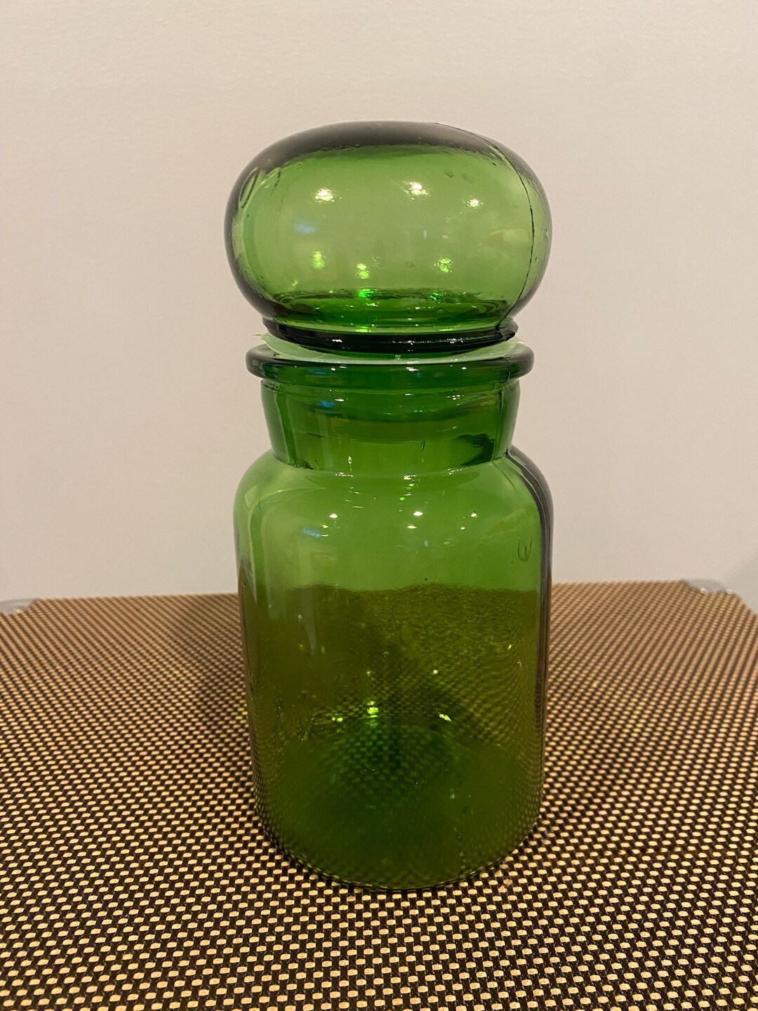 Vintage Apothecary Emerald Green Glass Bubble Lid Jar, Made in Belgium ...