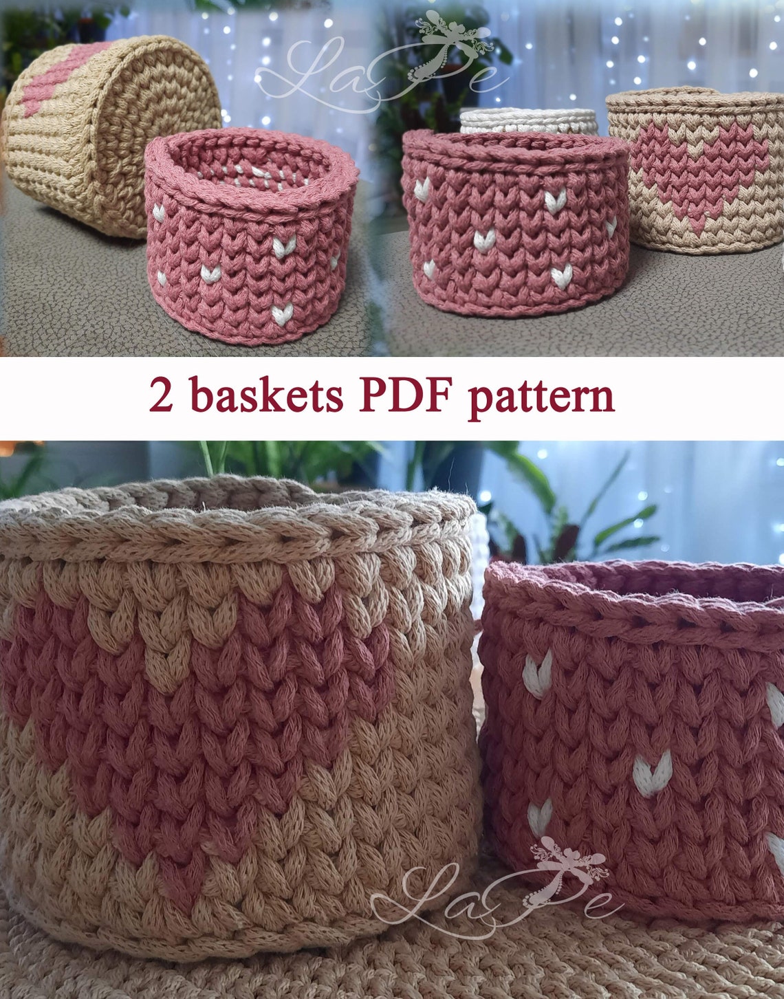 Heart Baskets, PDF Pattern , 2 in 1 Pattern, Crochet Baskets, Storage ...