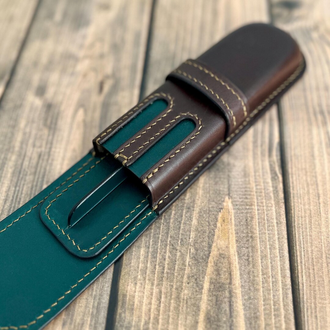 Brown Leather 2 Pen Case, Wet Molded Pen Holder, Fountain Pen Case ...