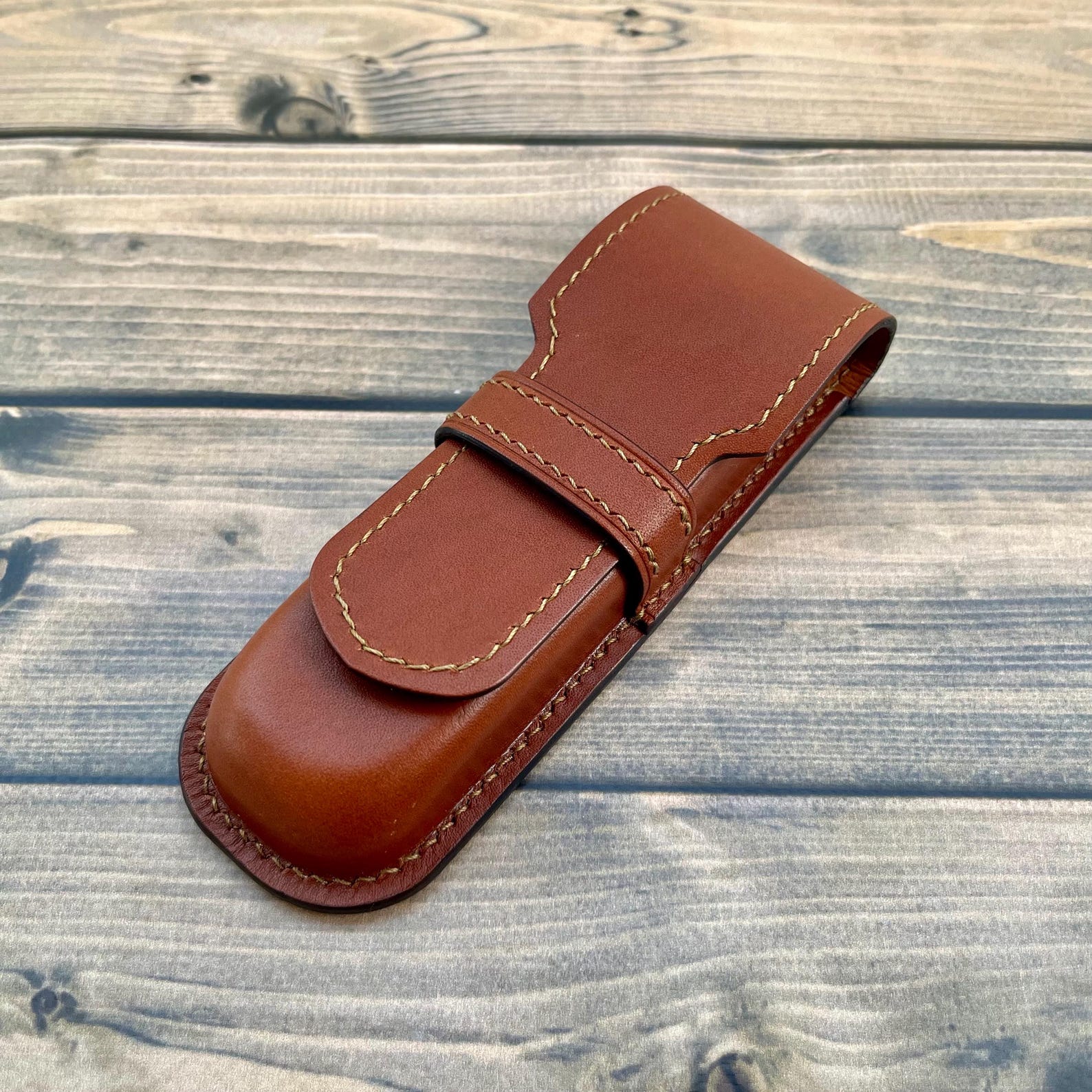 Cognac Pen Case, Brown Leather 2 Pen Case, Wet Molded Pen Holder ...