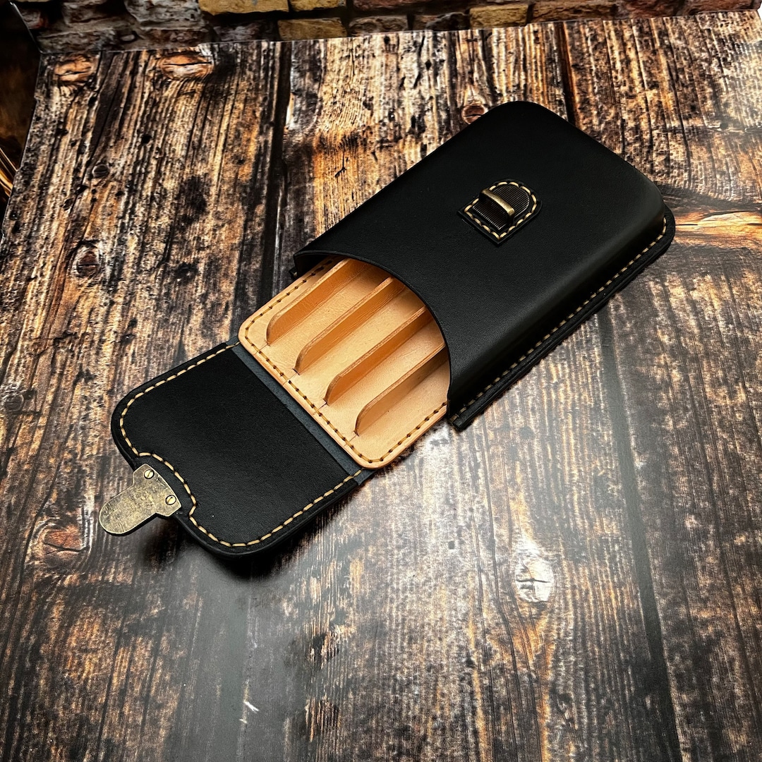 Black Leather 5-pen Case: Wet Molded Calfskin Pen Holder - Etsy