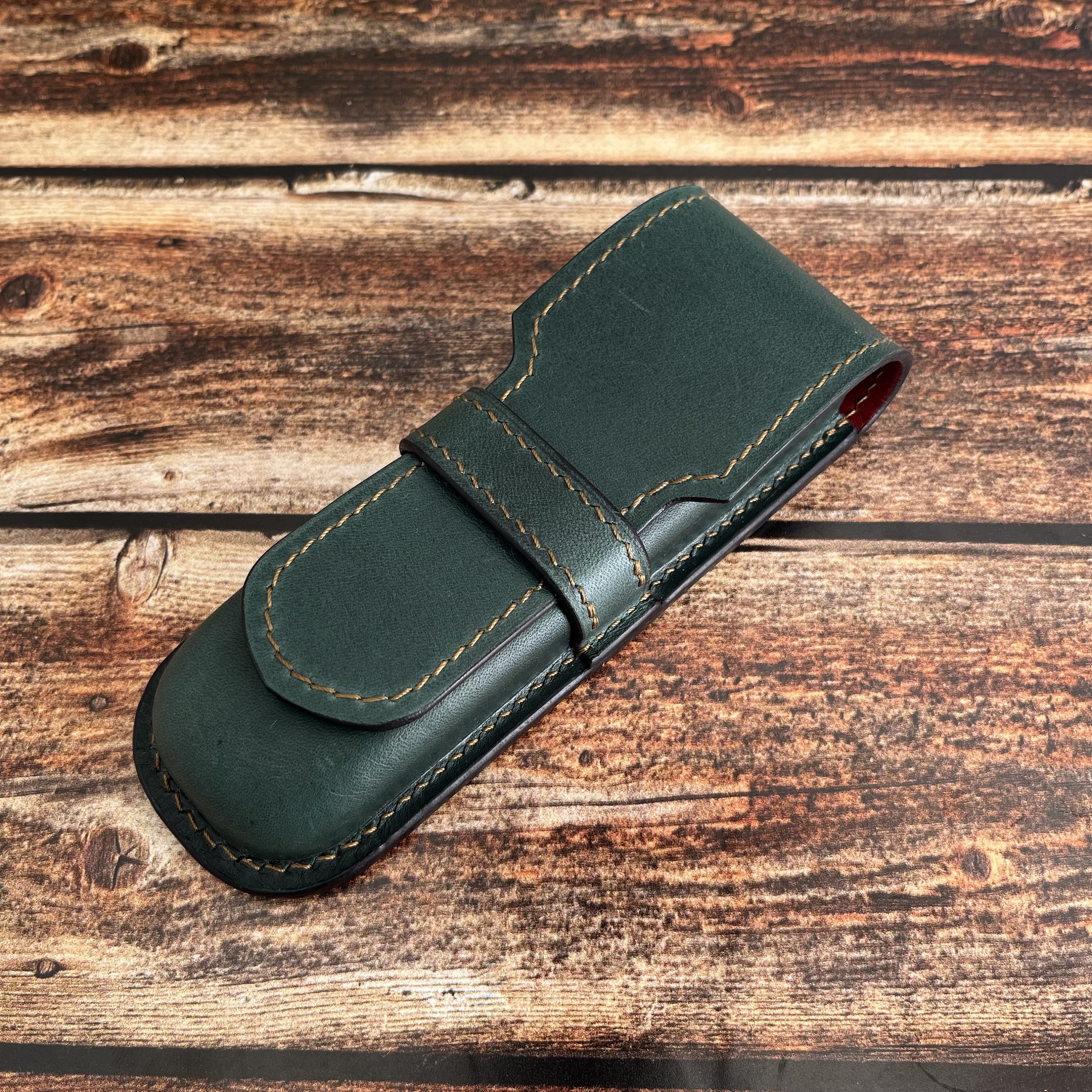 Dark Green Leather Double Pen Case, Wet Molded Pen Holder, Fountain Pen ...