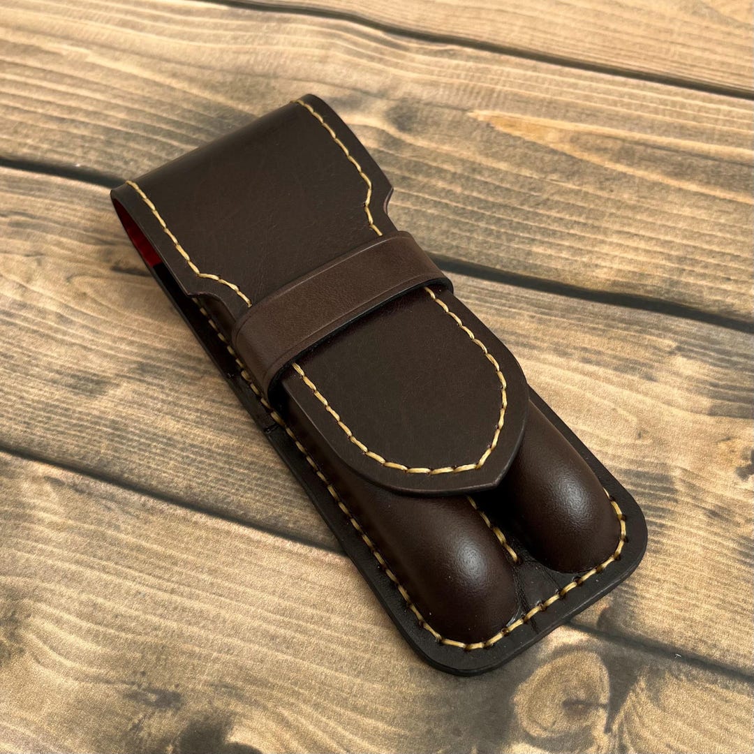 Fountain Pen Case, Dark Brown Leather, Wet Molded Pen Holder, Pen Case ...