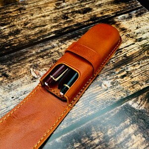 Pen Case, Cognac Brown Leather 2 Pen Case, Wet Molded Pen Holder ...