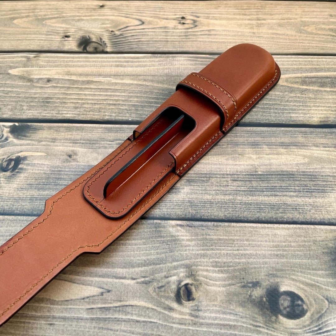 Cognac Pen Case, Brown Leather 2 Pen Case, Wet Molded Pen Holder ...