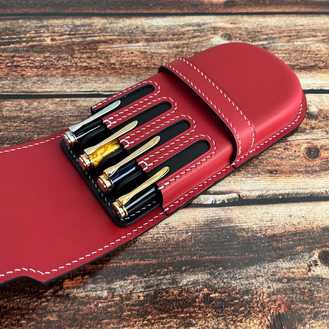 Red Leather 4 Pencase, Wet Molded Pen Holder, Fountain Pen Case, Luxury ...