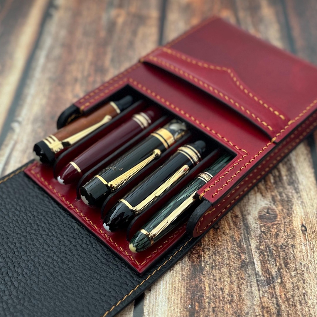 Leather Fountain Pen Case for Five Pens, Premium Pen Case, Shining Red ...
