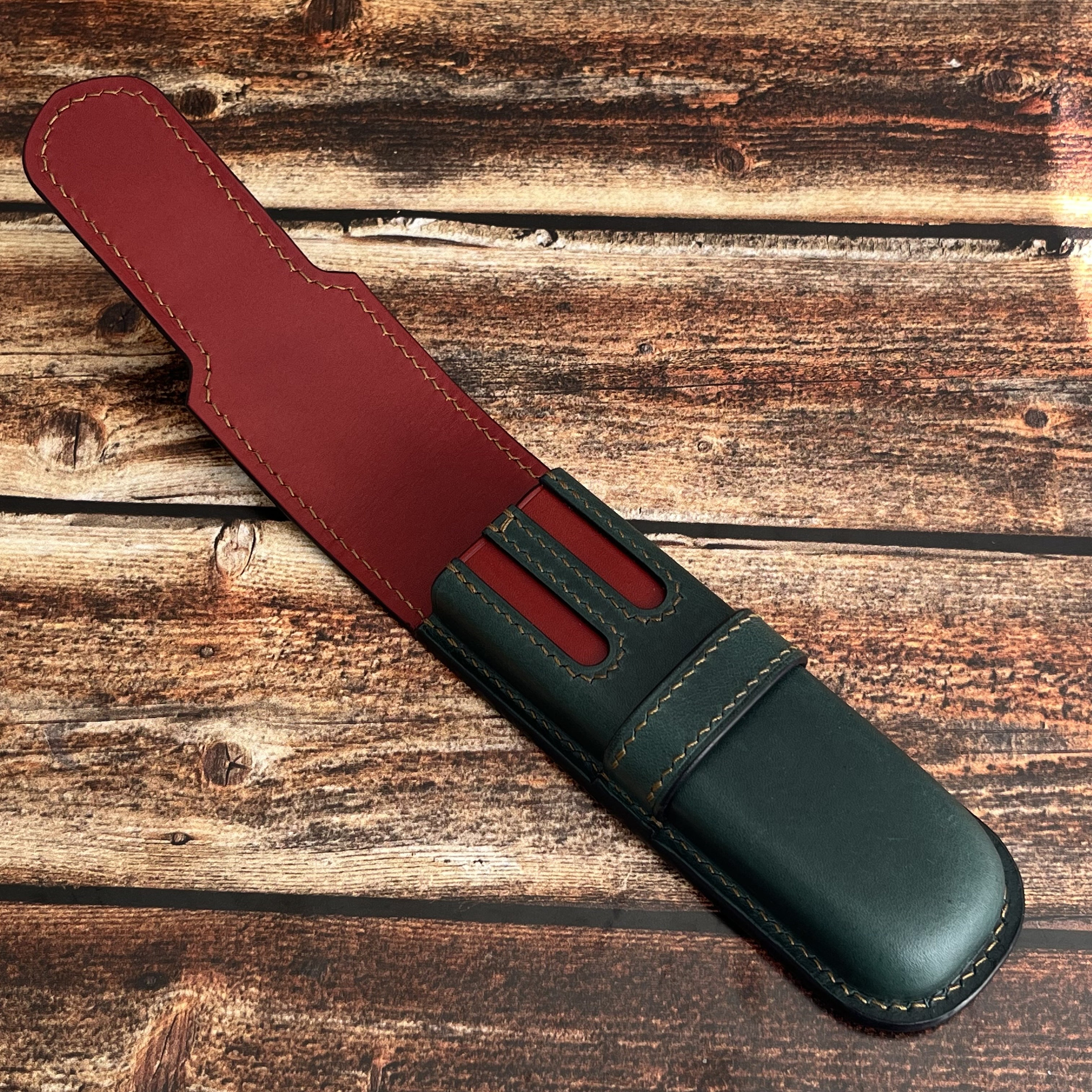 Dark Green Leather Double Pen Case, Wet Molded Pen Holder, Fountain Pen ...
