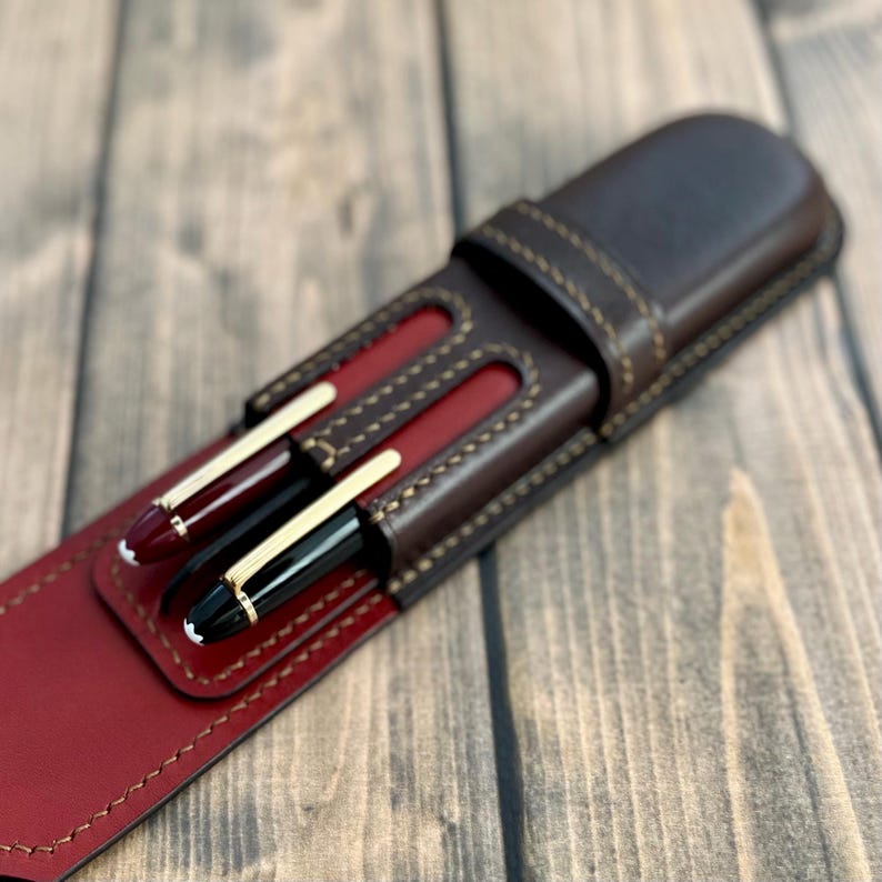 Brown Leather 2 Pen Case, Wet Molded Pen Holder, Fountain Pen Case ...