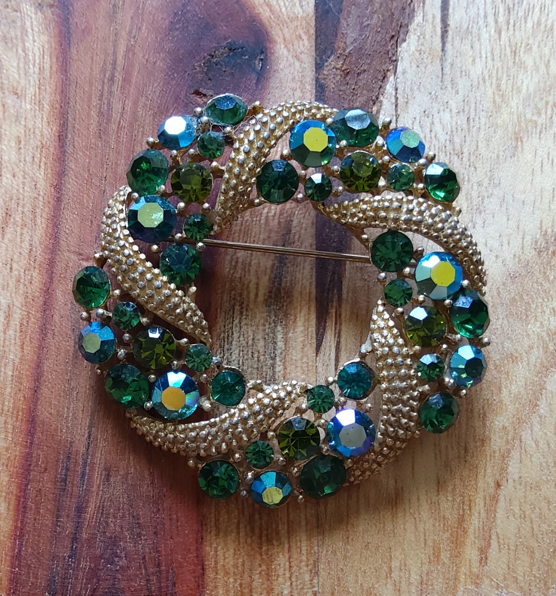 Vintage Lisner Green Rhinestone Brooch - Etsy