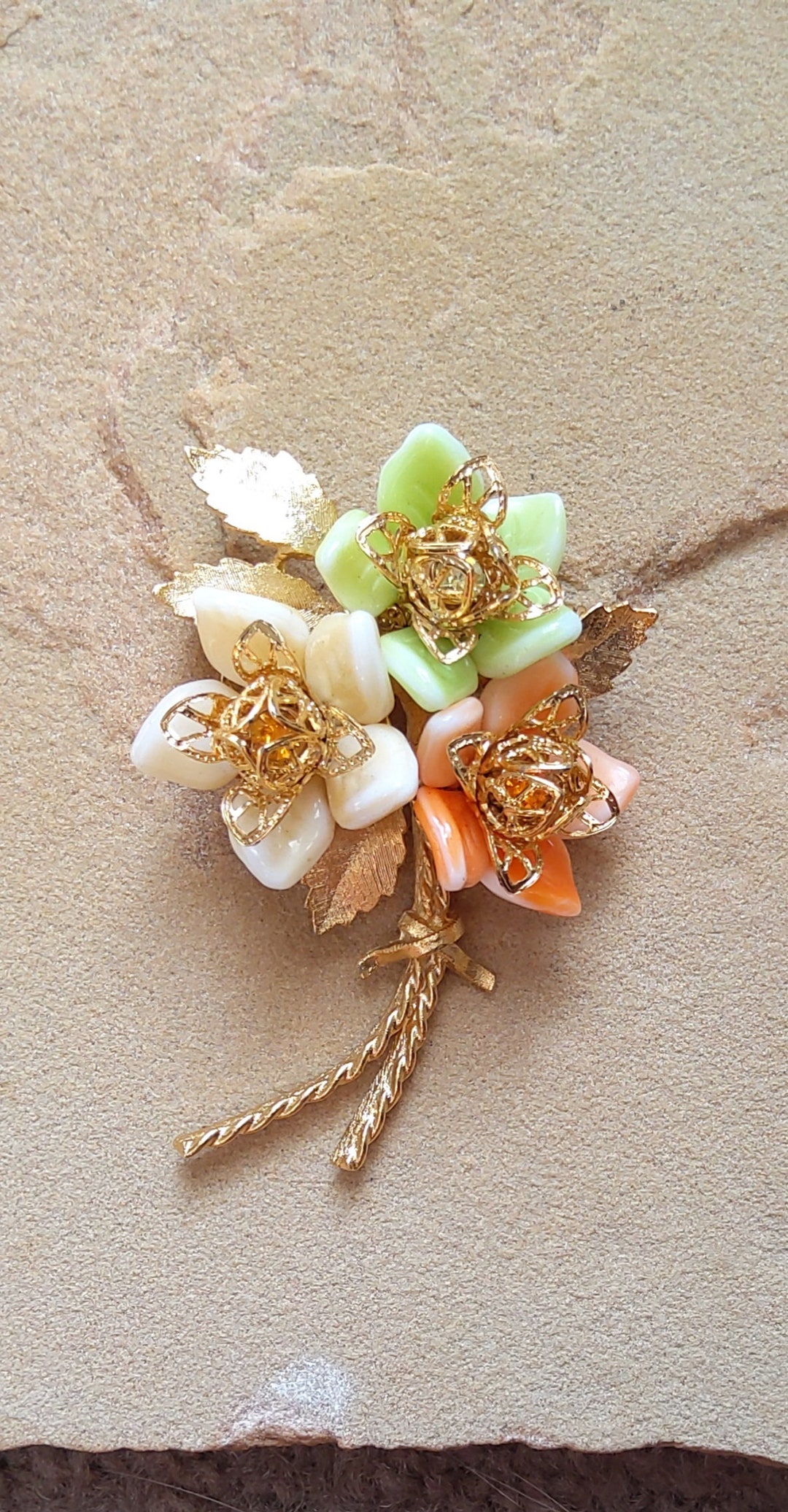 Vintage Corocraft Rhinestone and Glass Flower Brooch - Etsy