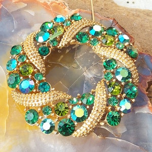 Vintage Lisner Green Rhinestone Brooch - Etsy