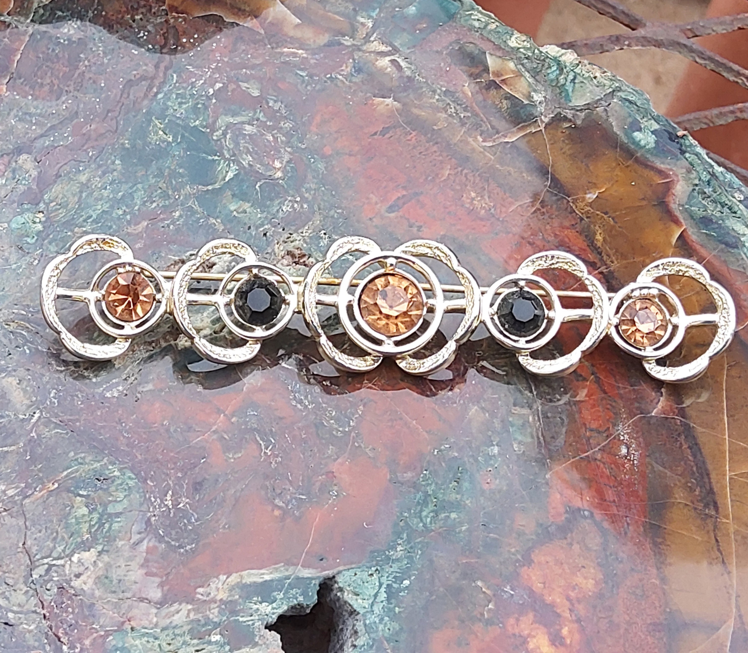 Vintage Sarah Coventry "amber Jet" Bar Brooch - Etsy