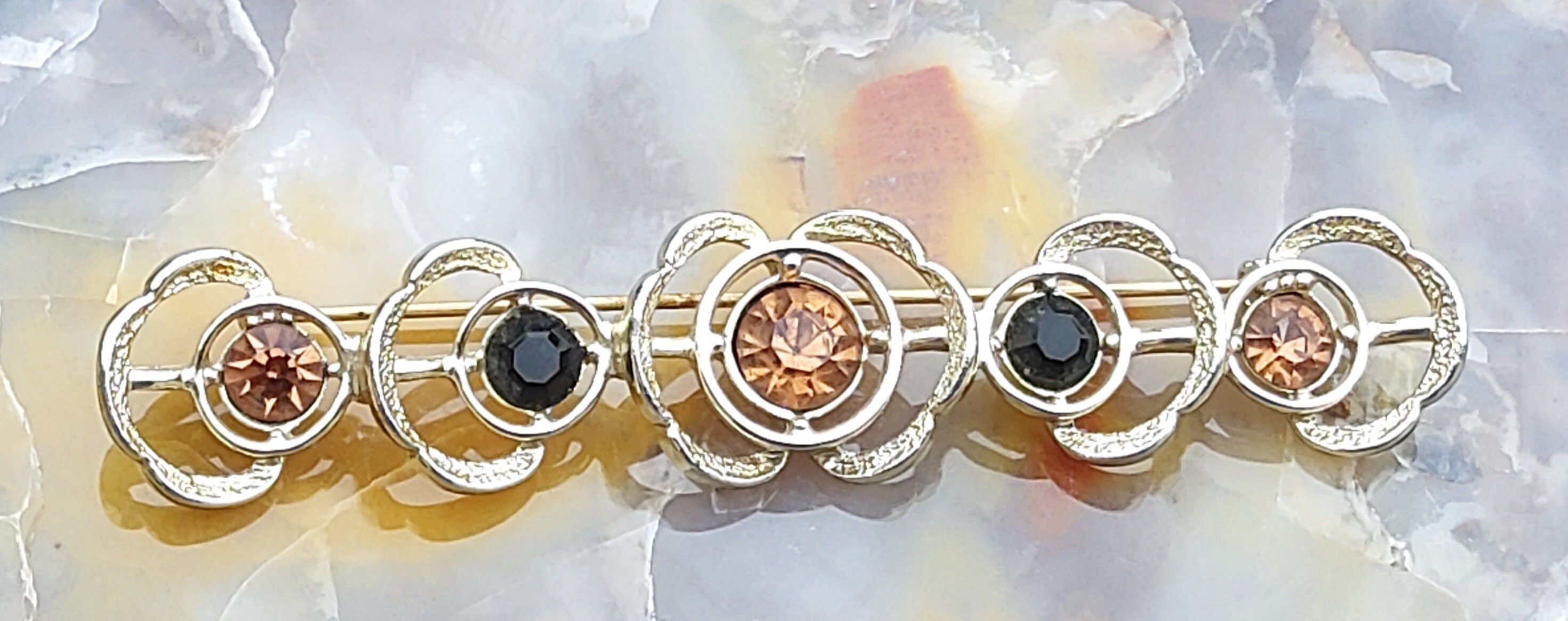 Vintage Sarah Coventry amber Jet Bar Brooch - Etsy