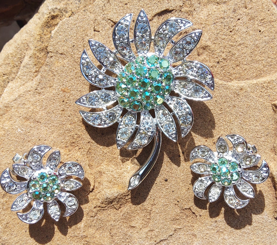 Vintage Sarah Coventry Mountain Flower Brooch and Earrings - Etsy