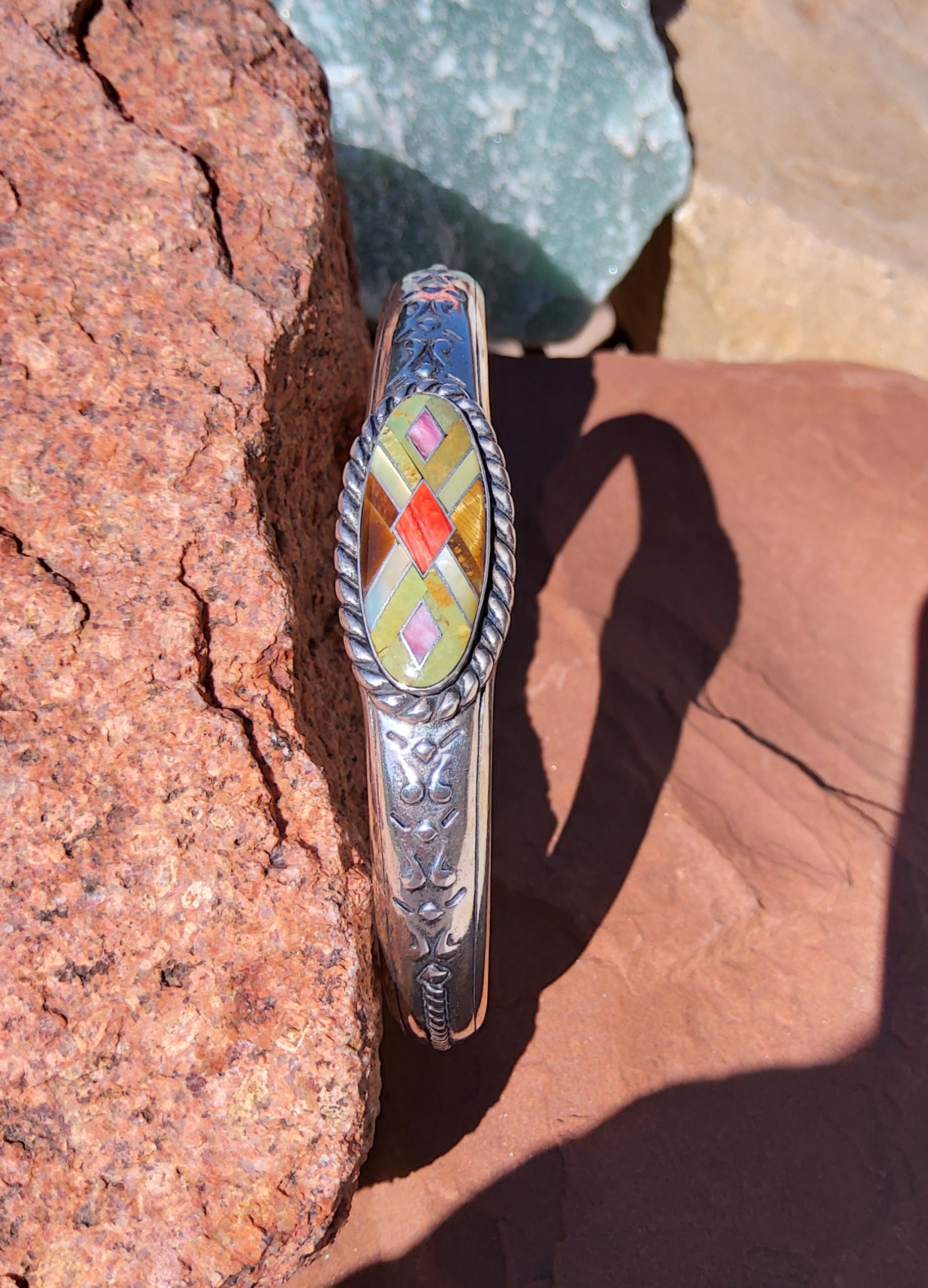 Carolyn Pollock Relios Sterling Silver Multi-stone Inlay Cuff Bracelet ...