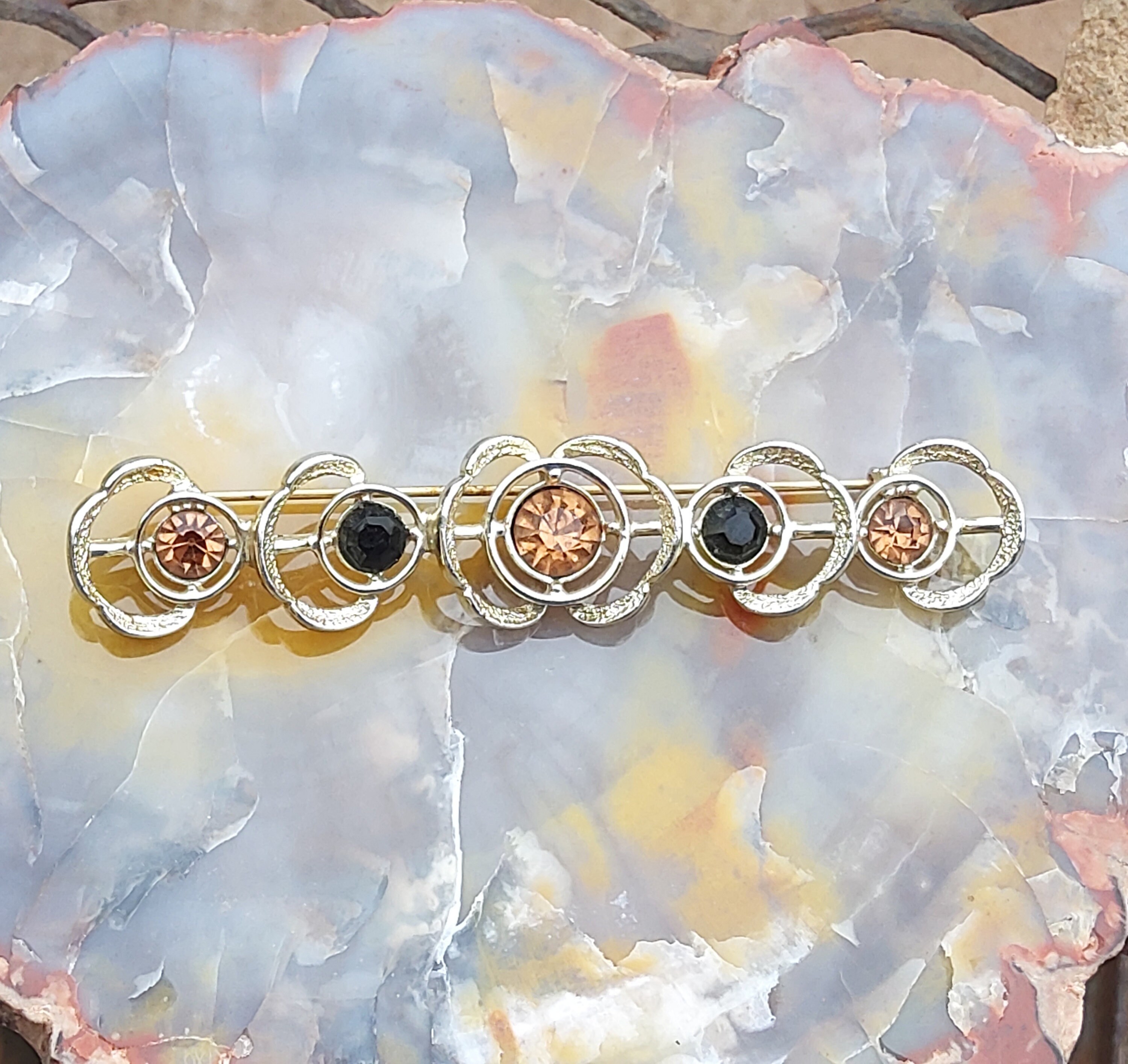 Vintage Sarah Coventry "amber Jet" Bar Brooch - Etsy