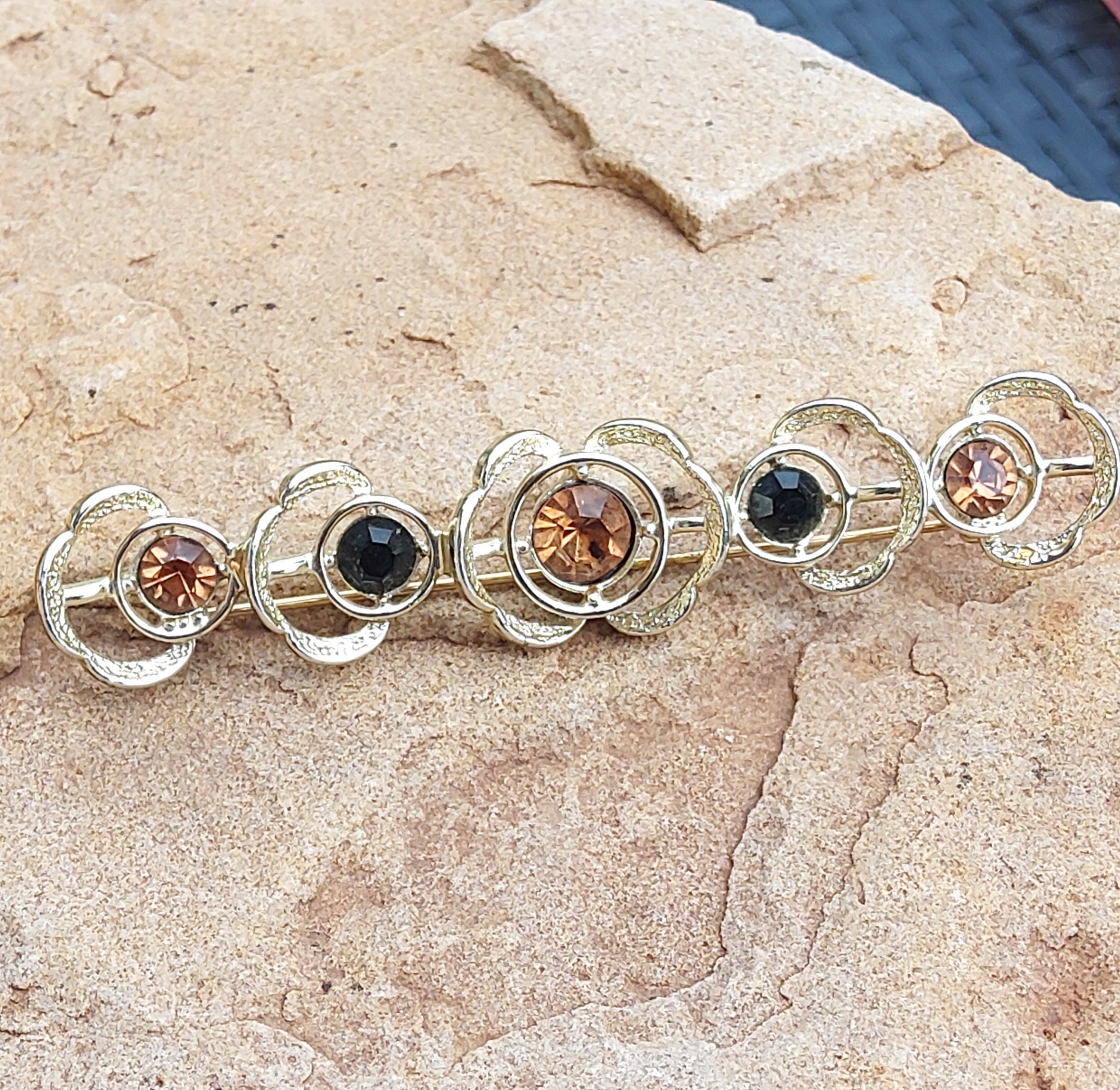 Vintage Sarah Coventry amber Jet Bar Brooch - Etsy