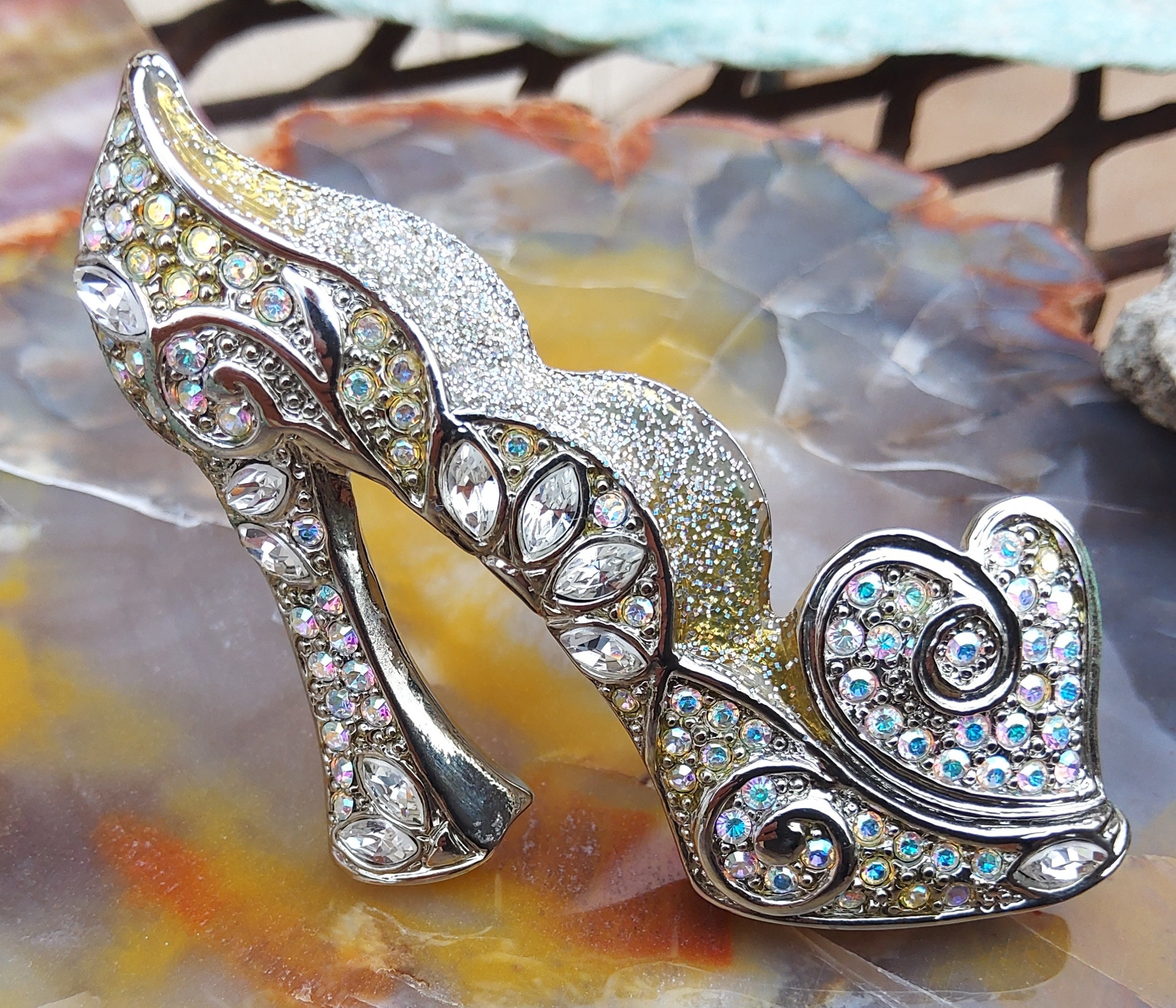 Rare Vintage Kirks Folly glass Slipper Rhinestone Shoe Brooch - Etsy