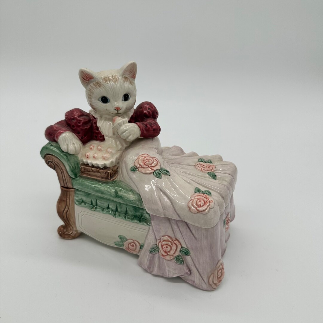 Fitz Floyd Cat Kittens of Knightsbridge 1988 Cat Trinket Ceramic Box ...