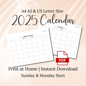 2025 Landscape Wall Calendar, Printable 2025 Horizontal Calendar ...