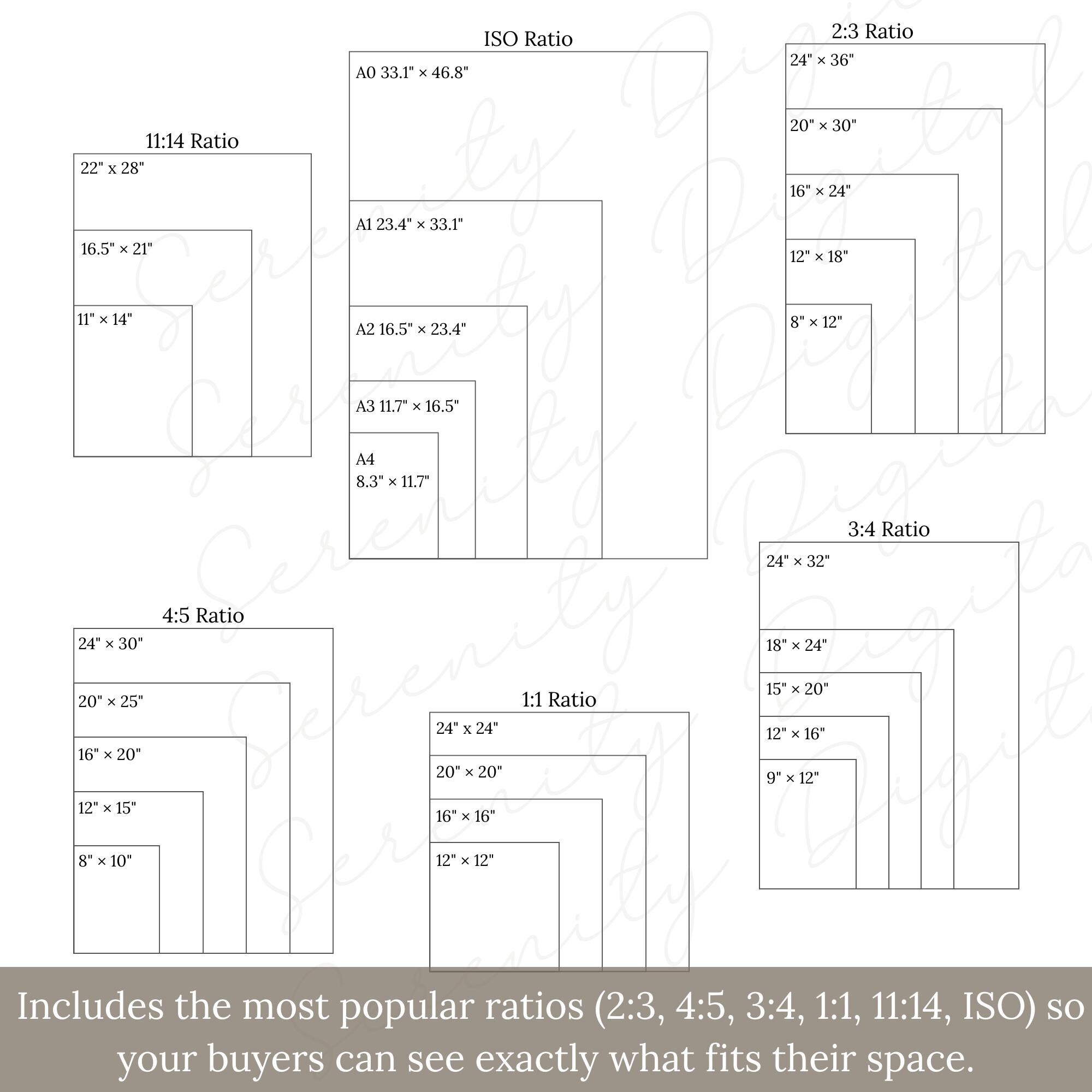 Wall Art Size Guide Mockups, Poster Size Charts, Ratio Guides ...