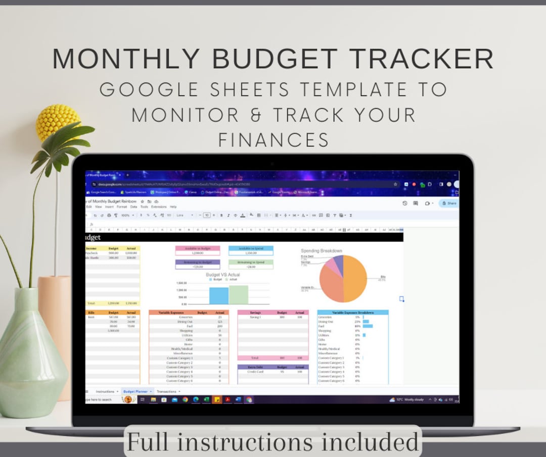 Budget Planner Google Sheets, Monthly Budget Spreadsheet, Paycheck ...