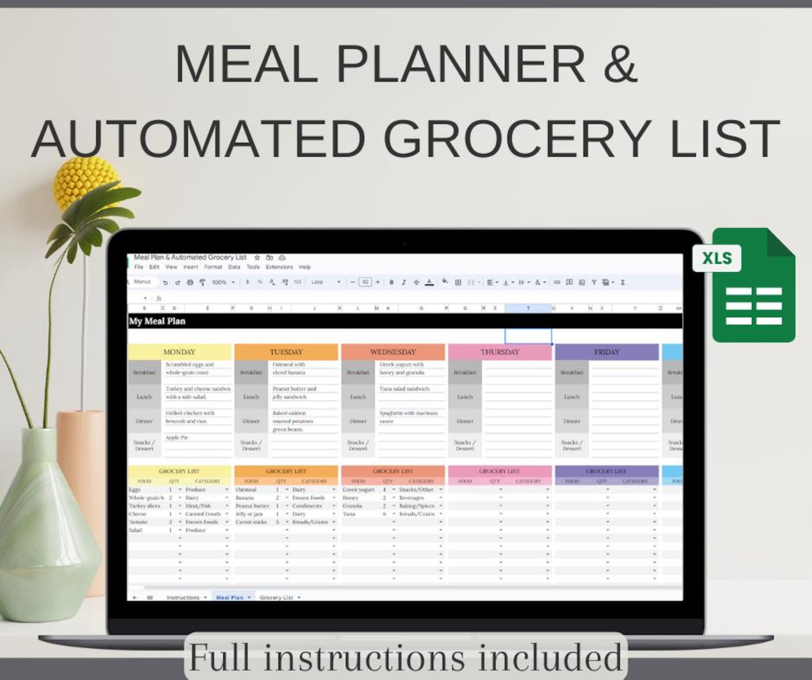 Weekly Meal Planner Google Sheets Recipe Journal Meal Planner Printable ...