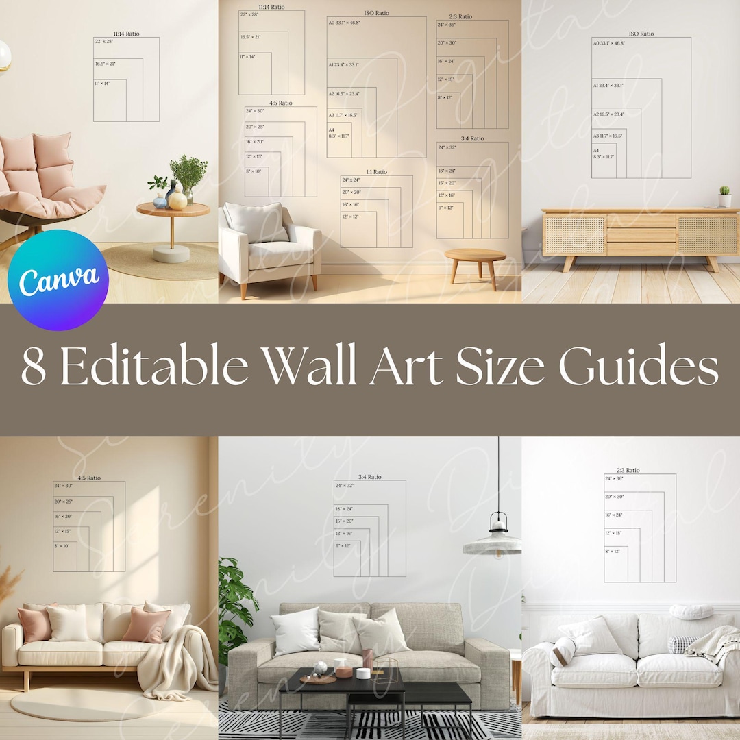 Canva Wall Art Size Guide Mockups, Editable Poster Size Charts, Canva ...