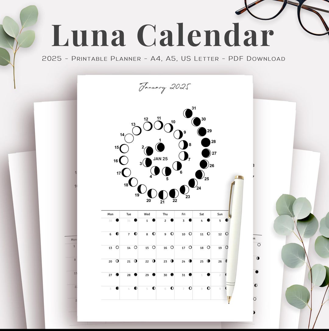 2025 Lunar Calendar, Printable Moon Phases Planner, PDF Lunar Cycle ...