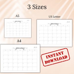 2025 Landscape Wall Calendar, Printable 2025 Horizontal Calendar ...