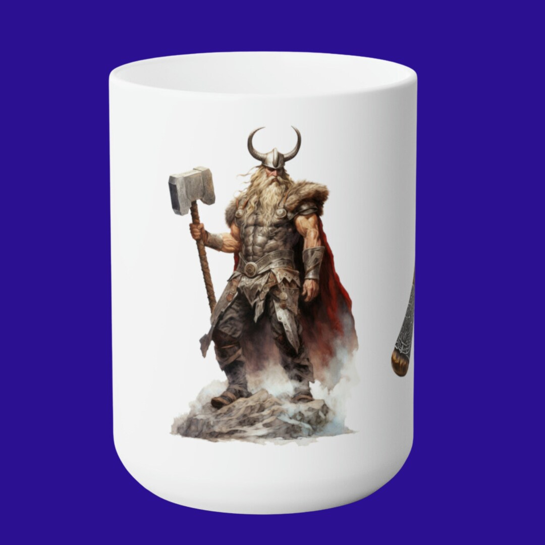 Viking Thor Mug, Ceramic 15 Oz. Cup, 15 Oz. Mug, Norse Mug, God of ...