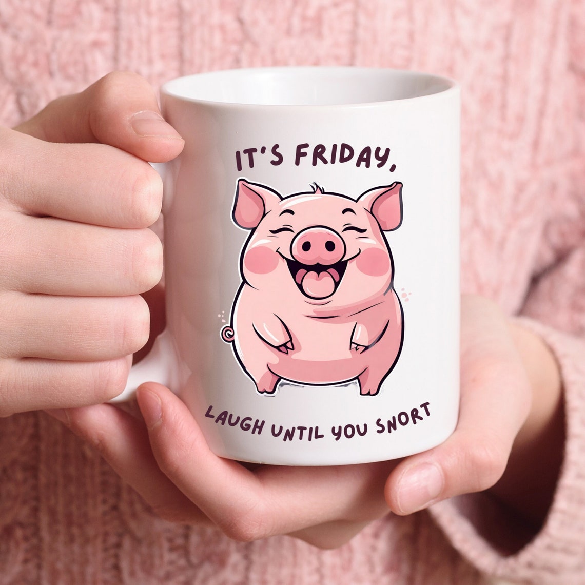 It's Friday Laugh Until You Snort Piggy Ceramic Mug 11oz, Cute Kawaii ...