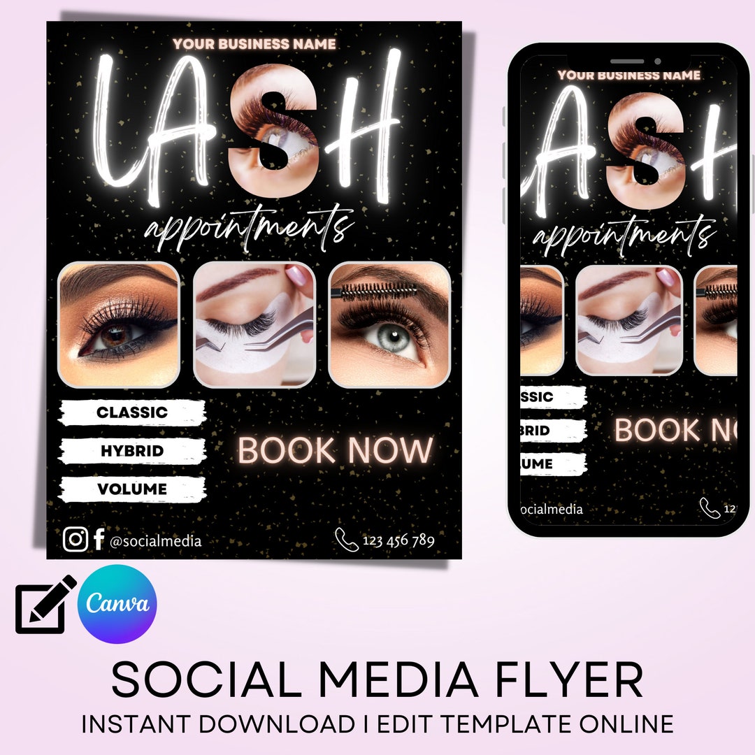 Lash Booking Flyer DIY Book Now Appointments Available Makeup Eyelashes ...
