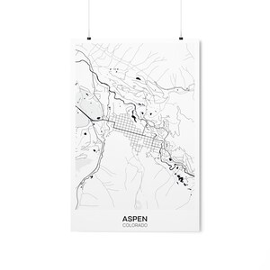 Aspen Map Print, Detailed, Colorado, Minimalist, Black & White, Poster ...