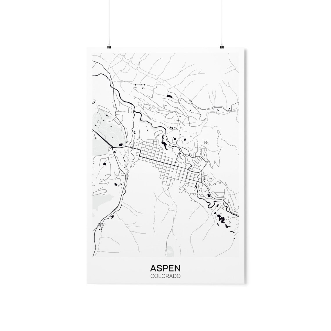 Aspen Map Print, Detailed, Colorado, Minimalist, Black & White, Poster ...