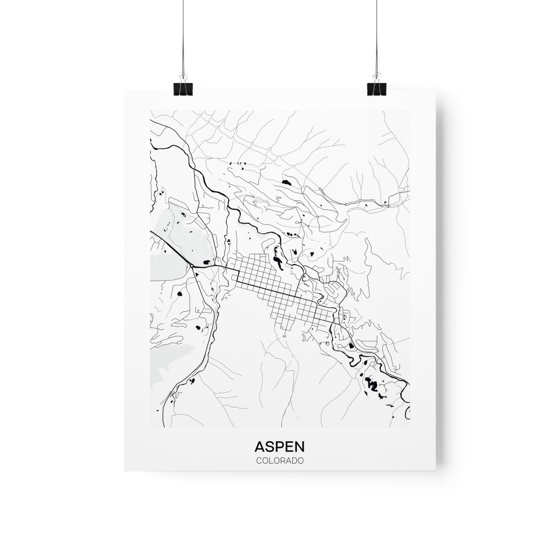 Aspen Map Print, Detailed, Colorado, Minimalist, Black & White, Poster ...