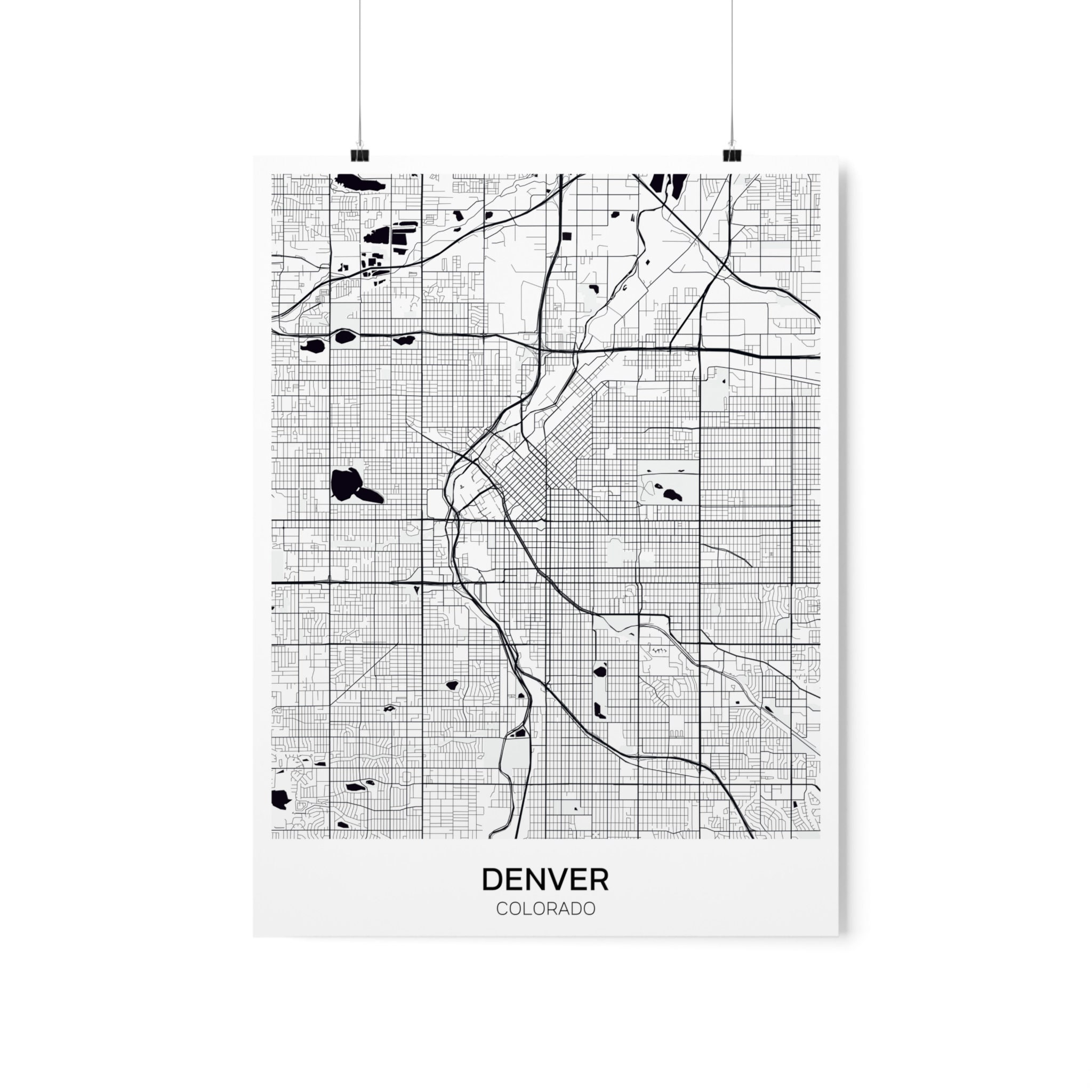Denver Map Print, Detailed, Map of Denver, Minimalist, Black and White ...