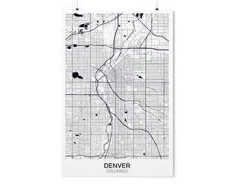 Denver Map, Digital Print, Download, Detailed, Map of Denver ...